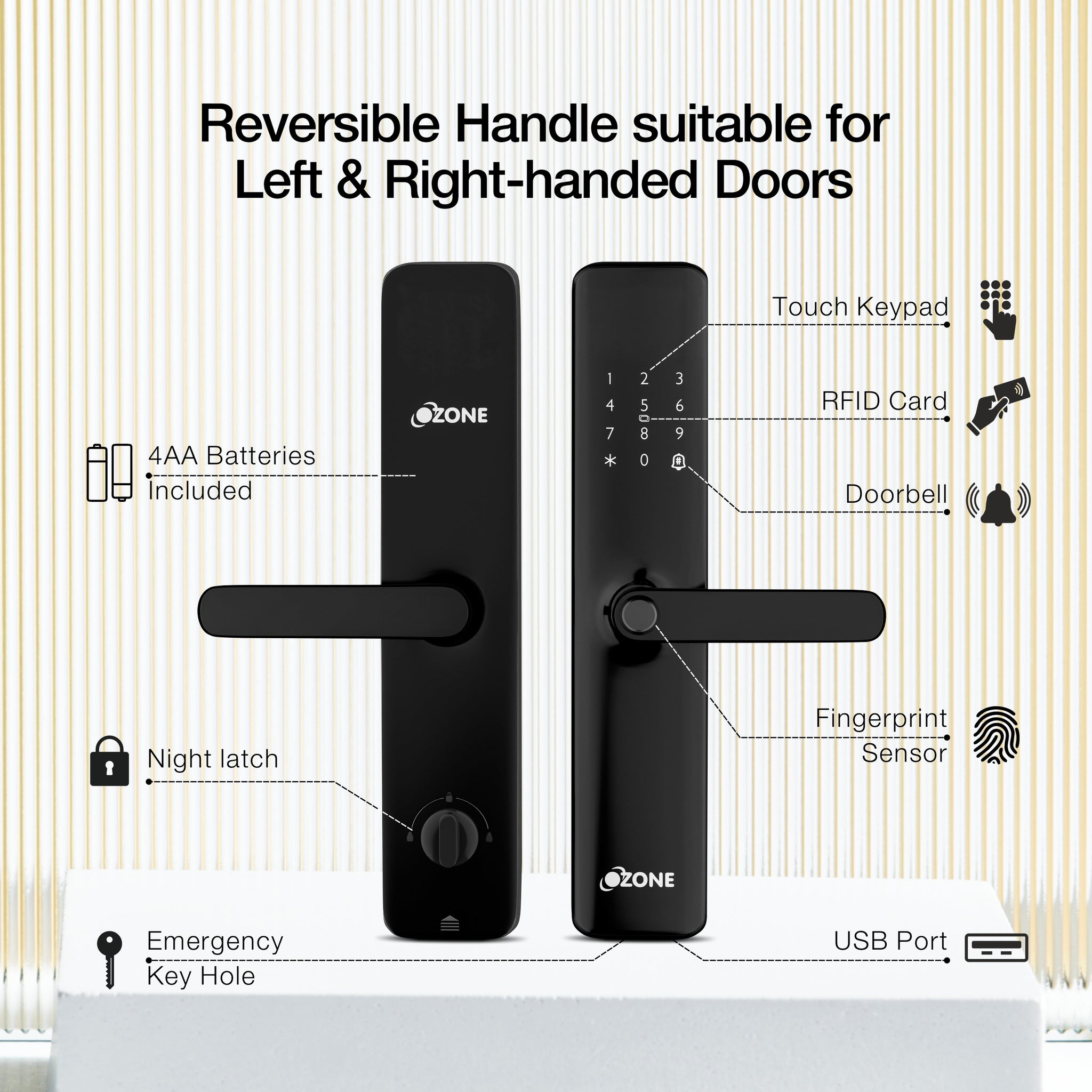Ozone Iris Bluetooth Smart Door Lock with 4-way access | Door Thicknes